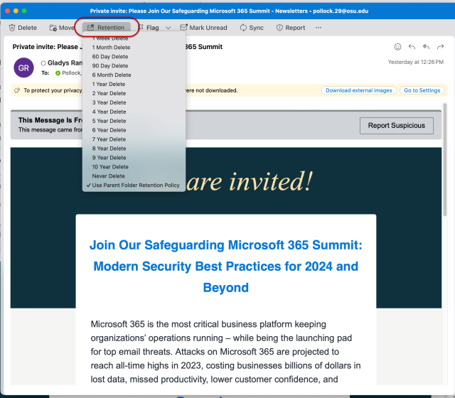 Setting Retention and Archiving in Outlook for Mac | Office of ...